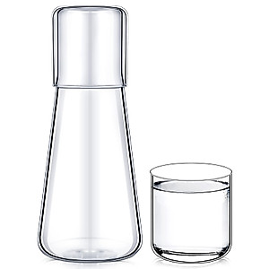 Potchen 850 ml Bedside Water Carafe with Glass Set Night Water Carafe Glass Carafe with Cup Nightstand Mouthwash Decanter Bedroom Juice Water Pitcher Mouthwash Bottle for Bathroom, 30 oz (1 Set)