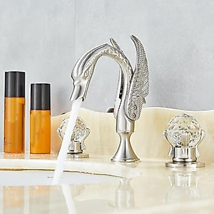 Faucet, Faucets,Basin Mixer Tap Newly Gold 3Pcs Bathroom Sink Faucet, Basin Mixer Tap, Style Vessel Faucet, 2 Handles Bath Faucet Basin Taps Water Tap for Bathroom Kitchen (Color : Brushed Nickle)