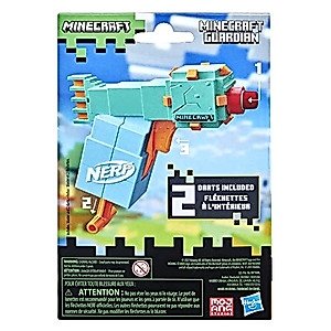 NERF MicroShots Minecraft Guardian Mini Blaster, Minecraft Guardian Mob Design, Includes 2 Official Elite Darts, Priming Handle