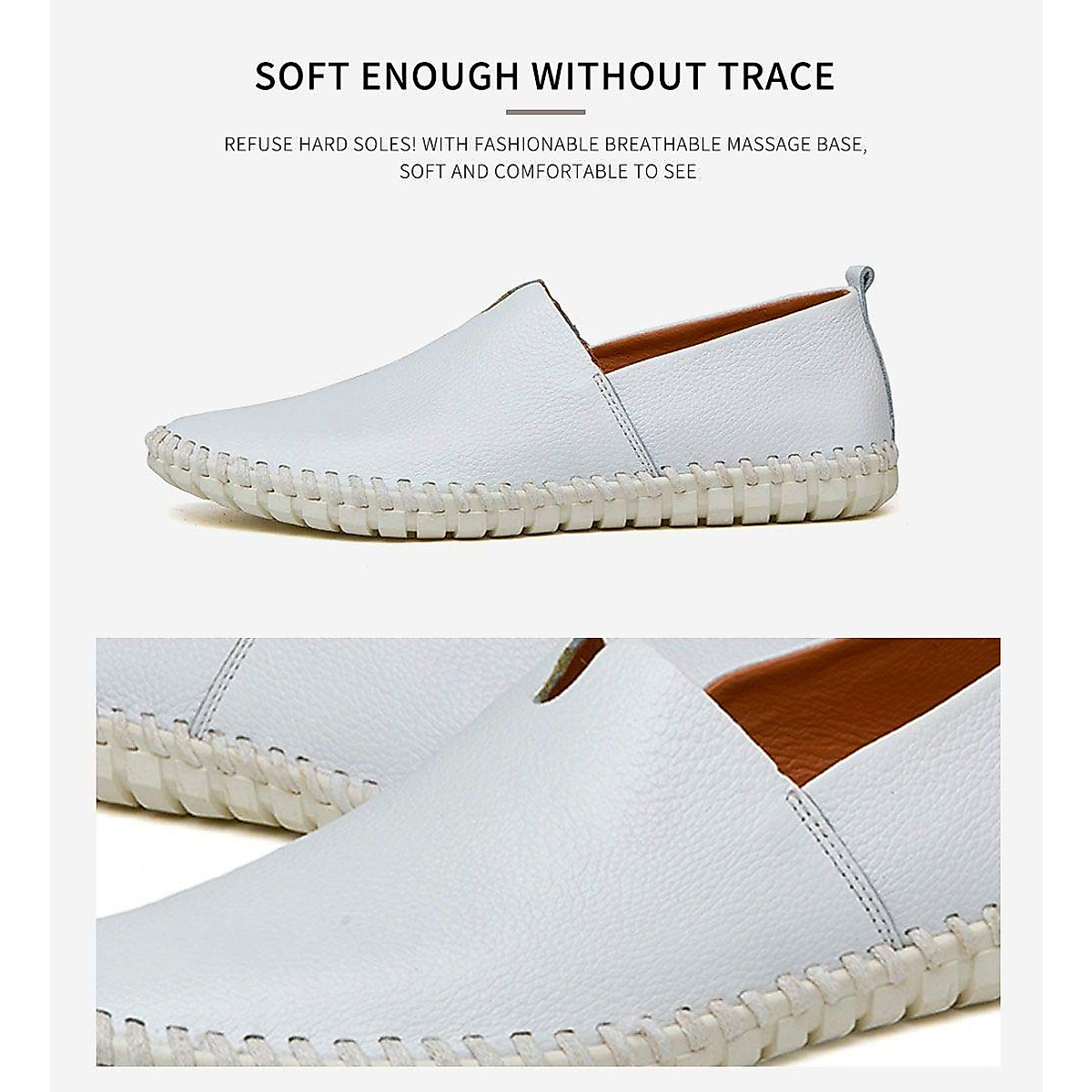 Men's Genuine Leather Loafer Shoes Slip On Soft Walking Driving Shoes,White,45EU=10.5 M US