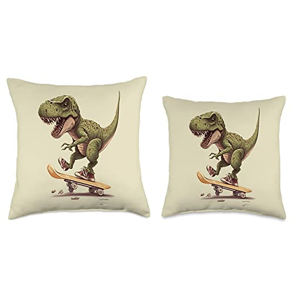 Dinosaur Apparel for Boys and Girls Skating Dinosaur T-rex on Skateboard Throw Pillow, 18x18, Multicolor
