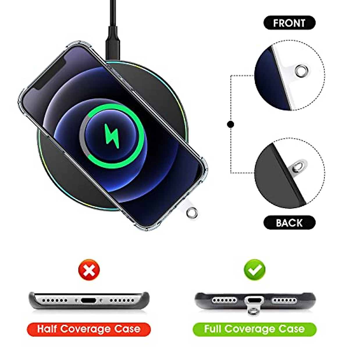 Cobee Universal Phone Tether Tab, Phone Lanyard Replacement Patches with Metal Ring Cell Phone Lanyard Tether Phone Case Lanyard Compatible with Cellphone Pads for Safety Drop Protection(8pcs, White)