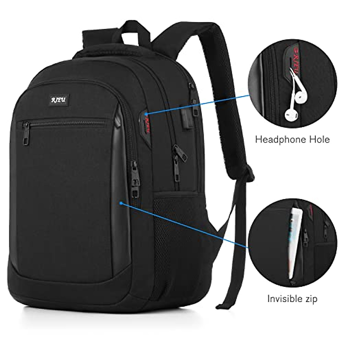 Laptop Backpack Travel, School Backpack with Usb Charging Port for Men Womens Boys Girls Water Resistant College School Bookbag Business Computer Backpack Fits 15.6 Inch Notebook Over 3 Years Old