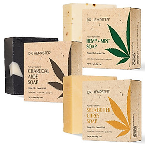 DR. HEMPSTER Hemp Soap Bar Variety 3 Pack - Activated Charcoal and Aloe Soap, Hemp and Mint Soap, Shea Butter and Citrus Soap - 5 oz Bars