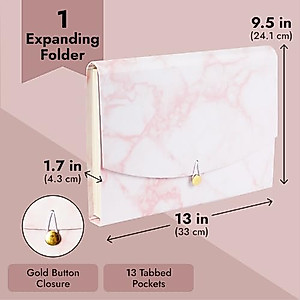 Paper Junkie Expanding Folder with 13 Pockets for Files, School and Office Supplies, Pink Marble (Letter Size, 13 x 9.5 x 1.7 in)