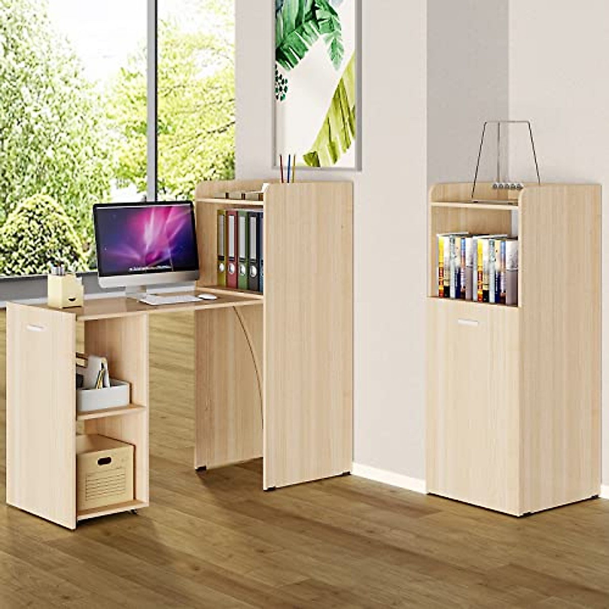 Tangkula Extendable Computer Desk for Small Space, Reversible Home Office Desk with Anti-Tipping Kit, Folding Study Writing Desk, Pull-Out PC Laptop Workstation Desk, Brown/Natural (Natural)