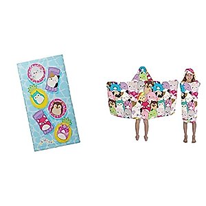 Franco Squishmallows Super Soft Cotton Bath/Pool/Beach Towel, 58 in x 28 in & Squishmallows Kids Bath/Pool/Beach Soft Cotton Terry Hooded Towel Wrap, 24 in x 50 in
