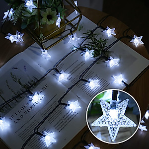 iBaycon Solar Star Lights Outdoor, 32Ft 50LED Star Christmas String Lights, 8 Modes Solar Powered Lights String for House Eaves Roof Christmas Holiday Decorations