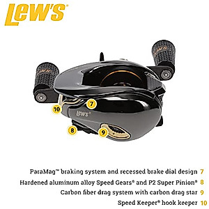 Lew's Team Elite-Ti Baitcast Reel, 10+1 Stainless Steel Ball Bearings, 7.5:1 Gear Ratio, Right-Hand Retrieve, Titanium Gray/Gold