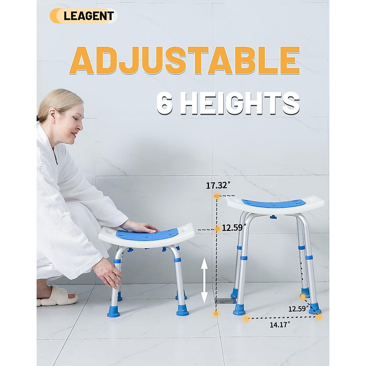 Leagent FSA HSA Eligible Shower Chair for Inside Tub, Shower Stool for Inside Shower, Shower Seat for Bathtub, Adjust Bath Chairs for Elderly/Disabled