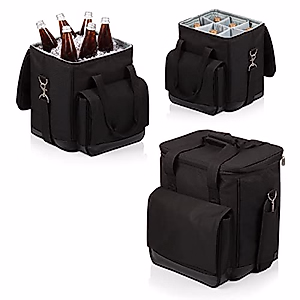 PICNIC TIME Cellar 6-Bottle Wine Carrier & Cooler Tote, Insulated Padded Wine Cooler Bag for Travel, Portable Water-Resistant Wine Bag, (Black with Gray Accents)