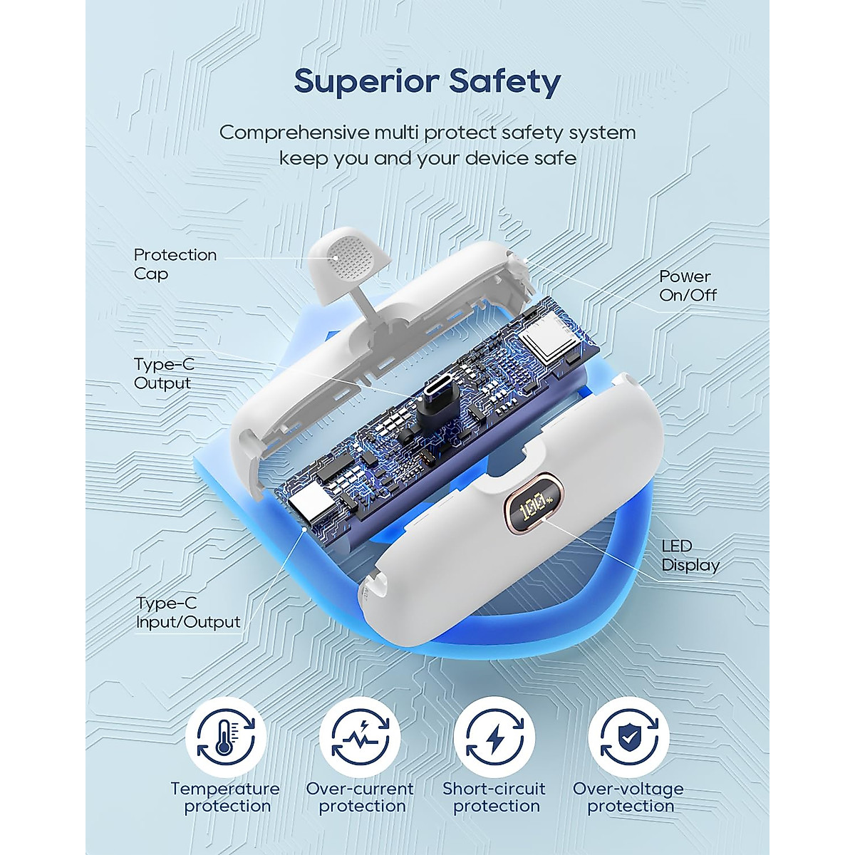 Kuulaa Small Portable Charger iPhone with Built-in Lightning Cable & Mini USB C Power Bank Fast Chargingfor Samsung