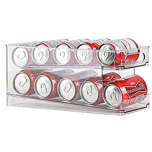 Rolling Soda Can Organizer for Refrigerator Can Dispenser for Beer Soda Seltzer Pop Can Soda Organizer for Refrigerator 10 Standard Size 12oz Cans Holder Storage