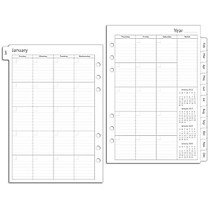 A5 Planner Inserts, Undated Weekly Planner Refills with Coated Monthly Tabs, Daily Schedule, Note Pages, Start Any Time