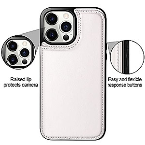 HianDier Wallet Case Compatible with iPhone 13 Pro MAX Case 5G 6.7-inch Slim Protective with Credit Card Slot Holder Flip Folio Soft PU Leather Magnetic Closure Cover, White