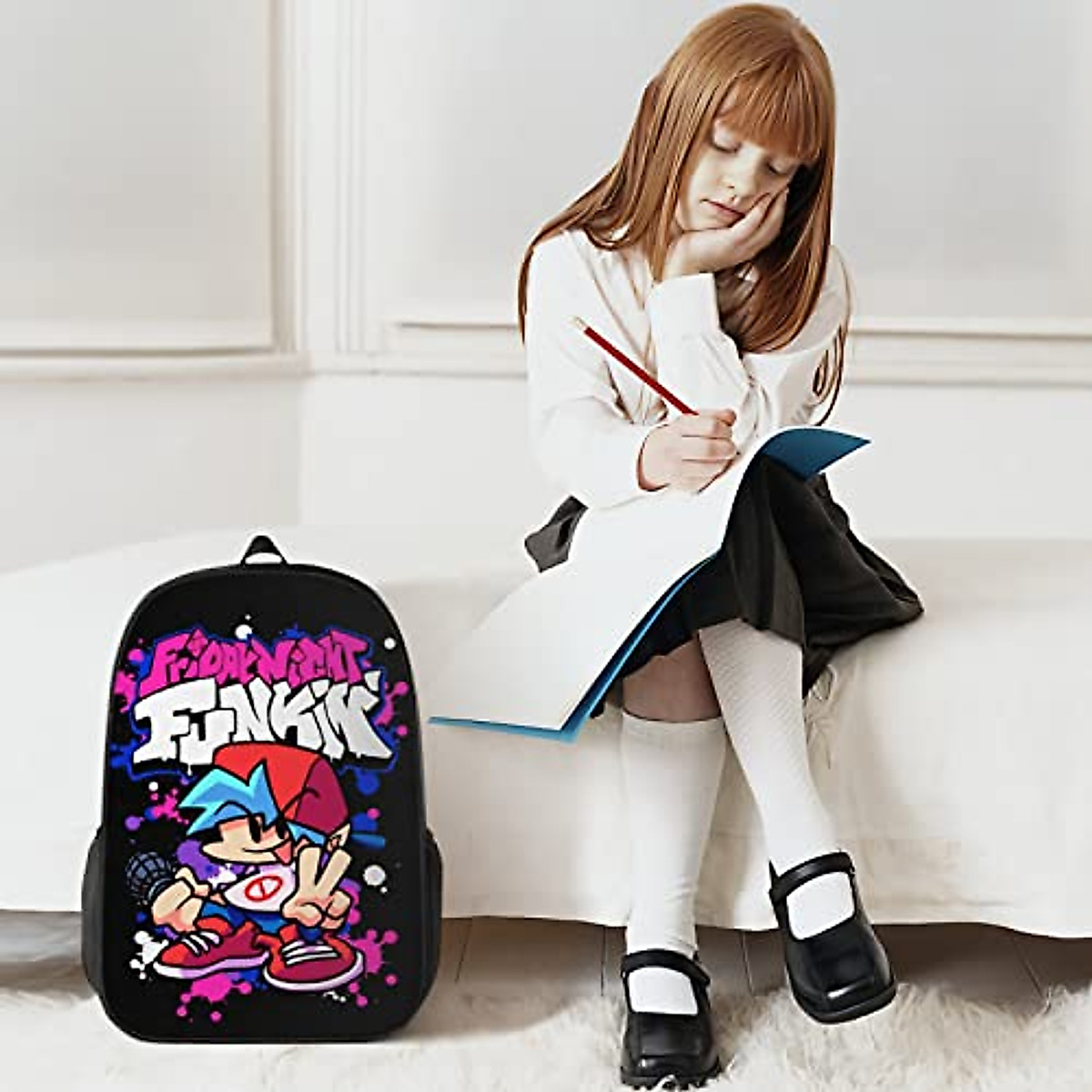 LENG Anime Backpack, 3D Print Bookbag Bag Daypack, 17 Inch Large Capacity Cartoon Travel Bag Birthday Gifts For Teen Fans