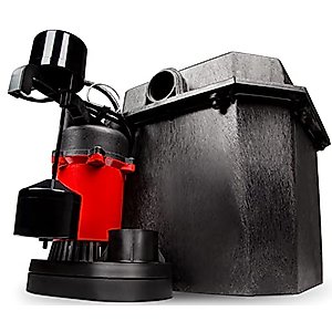 Red Lion RL-SPS33 1/3 HP, 115-Volt, 3200 GPH Under-Sink Sump Pump System with 6 Gallon Basin, Red/Black, 14942736