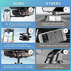 2 Pack Rearview Mirror Phone Holder for Car Multifunctional 360° Rotatable Retractable Car Phone Holder Mount ,Universal Cell Phone Holder Fit All Car and Phone, Charging Cable Included