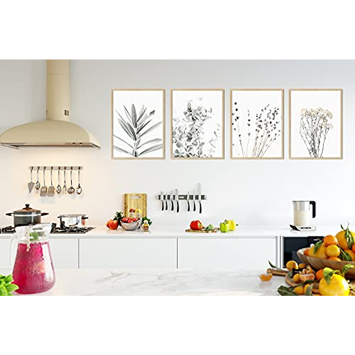 Herzii Botanical Plant Wall Art Prints- Sets Of 4 (8x10 ) Unframed Wall Decor- Pictures Minimalist Wall Art Photo - Nordic Style Eucalyptus And Lavander Leaf Prints-Modern Art Boho Print Decor - Farmhouse, Kitchen, Bedroom Wall Decor