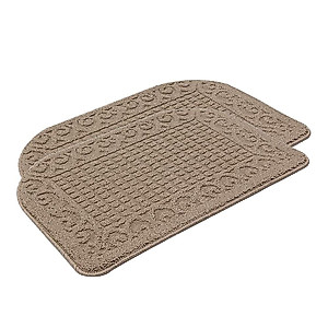 COSY HOMEER 27X18 Inch Anti Fatigue Kitchen Rug Mats are Made of 100% Polypropylene Half Round Rug Cushion Specialized in Anti Slippery and Machine Washable,Beige(2 pcs)
