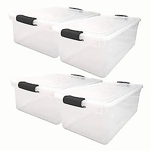 HOMZ Multipurpose 64 Quart Clear Storage Container Tote Bins with Secure Latching Lids for Home or Office Organization (4 Pack)