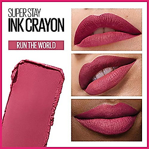 Maybelline Super Stay Ink Crayon Lipstick Makeup, Precision Tip Matte Lip Crayon with Built-in Sharpener, Longwear Up To 8Hrs, Run The World, Magenta Pink, 1 Count