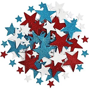 Foam Star Glitter Stickers for 4th of July, Arts and Crafts Supplies (3 Colors, 100 Pack)