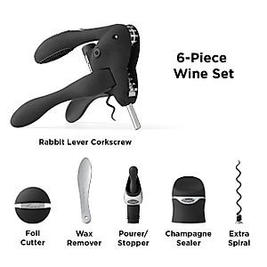 Rabbit 6-Piece Wine Opener Tool Kit, Black