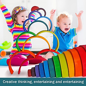 SHIERDU Wooden Rainbow Stacking Toy, 12-Piece Wooden Building Block Set, Wooden Building Block Nesting Puzzle, Early Childhood Matching Education and Learning Montessori Toys 3 4 5 6 Years Old