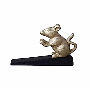 Heavy Mouse Door Stopper | Gold & Black Decorative Cast Iron Jam or Prop for Inside or Outdoor by WallCharmers