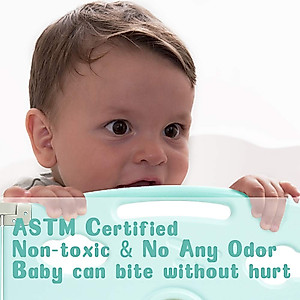 Play Yard Baby Playpen 14 Panels Foldable - Kids Safety Play Center Yard Game Panel and Gate with Safety Lock Adjustable Shape for Children Toddlers Indoors and Outdoors 25 Sq Ft(Blue+White)