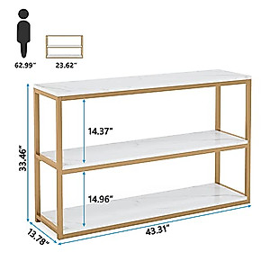 Tribesigns 3-Tier Console Table, Gold Sofa Entry Table with Faux Marble Top and Metal Frame for Home, Entryway, Hallway