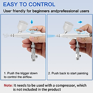 YXGOOD Gravity Feed Dual Action Airbrush, Multi-Purpose Airbrush Kit with 0.2/0.3/0.5 mm Nozzles for Painting, Nail Art, Mode, Makeup, Cake, Barber
