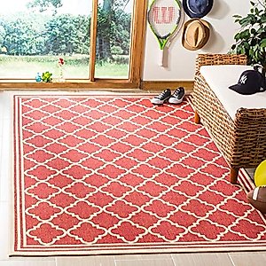 SAFAVIEH Linden Collection 8' x 10' Red/Cream LND121Q Trellis Indoor/ Outdoor Non-Shedding Easy-Cleaning Patio Backyard Porch Deck Mudroom Area Rug