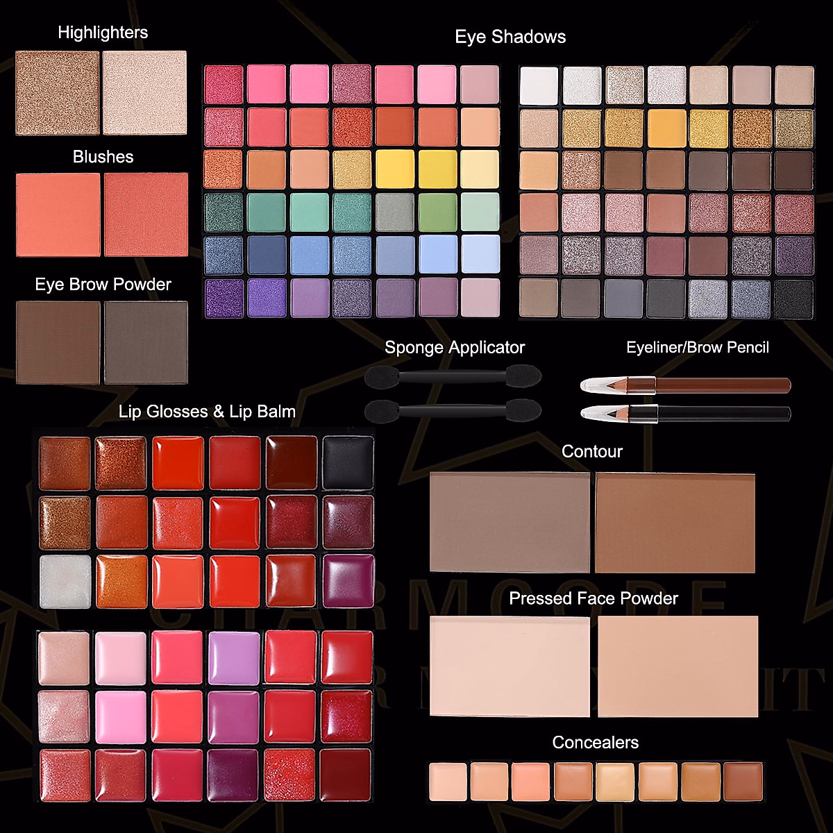 CHARMCODE All in One Makeup Kit, Makeup Kit for Women Full Kit, Make Up Valentine's Gift Set for Teen Girls- Eyeshadow Palette,Lip Gloss,Concealer,Highlighter,Blush,Eyeliner,Brow Powder & Contour