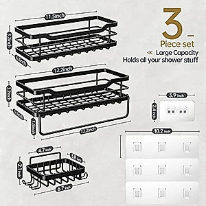 TOPCHASE Shower Caddy, Shower Organizer Adhesive, Shower Shelves 3 Pack No Drilling, Rustproof Shower Rack With Soap Holder, Black Shower Storage Basket for Inside Shower Bathroom Organization