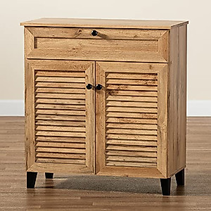 Baxton Studio Coolidge Shoe Cabinet, Oak Brown/Dark Brown