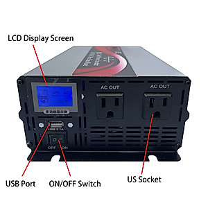 KRXNY 2500W Off Grid Pure Sine Wave Power Inverter 48V DC to 110V 120V AC 60HZ with USB Port LCD Display for Home Solar/RV