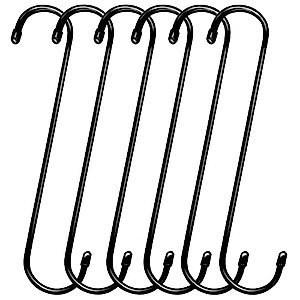 ESFUN 6 Pack 12 inch Extra Large S Hooks Black Heavy Duty Long S Hooks for Hanging Plant Extension Hooks for Kitchenware,Utensils,Pergola,Closet,Flower Basket,Garden,Patio,Indoor Outdoor Uses