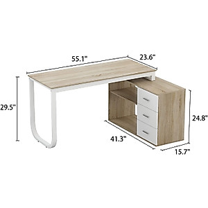 Computer Desk for Home and Office Corner Desk with 3 Drawers and 2 Shelves, 55 Inch Large L-Shaped Computer Disk and Writing Table - Walnut