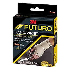 FUTURO Hand and Wrist Compression Glove, Provides Support and Compression to Arthritic and Painful Hand Joints, Small/Medium, Beige