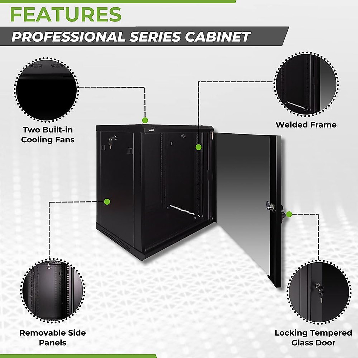 NavePoint 12U Server Rack Enclosure - 17.7” Deep, 12U Wall Mount Network Cabinet with Locking Glass Door for 19” IT Equipment, 12U Network Rack with 2 Fans, Removable Side Panels, Black