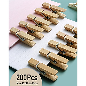 200 PCS Mini Clothespins 1.2 Inch, Mini Clothes Pins for Photos, Small Clothes Pins Wooden, Mini Photo Clips for Baby Shower Crafts DIY Project