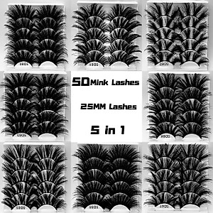 HBZGTLAD NEW 5Pair Fluffy Lashes 25mm 3d Mink Lashes Long Thick Natural False Eyelashes Lashes Vendors Makeup Mink Eyelashesa(5D86)