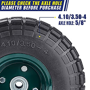 2 Pcs 10" Flat Free Tires Solid Pneumatic Tires Wheels, 4.10/3.50-4 Air Less Tires with 5/8 Center Bearings, for Wheelbarrow/Trolley Dolly/Garden Wagon Carts/Hand Truck/Wheel Barrel/Lawn Mower, 2 Pack