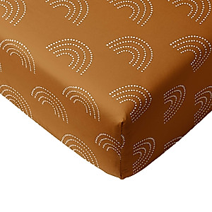 Crib Sheets for Girl - 100% Cotton Fitted Crib Sheet Set - Perfect for Baby Girls - Fits Standard Toddler Mattress (Mustard Rainbows)