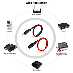 DaFuRui DC Pigtail，18 Pairs 12V 2A DC Male Female Power Pigtail Cable Connector Wire 2.1x5.5mm DC Power Connectors for CCTV Security Camera and 12V Power Supply Adapter