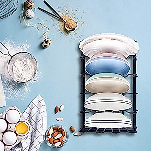 GeekDigg Expandable Food Container Lid Organizer for Plastic Lids for Cabinet, with 6 Adjustable Dividers, for Pantry Shelves, Cupboards, Cabinets, Drawers, Black