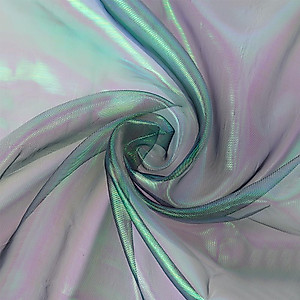 NBEADS Organza Fabric, 1.6x3.3 Yards Long Bridal Solid Organza Fabric Magic Gradient Organza Polyester Fabric Iridescent Holographic Gauze Fabric for Dress Performance Stage, Sea Green