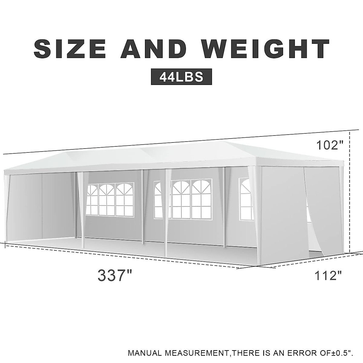 HCY 10'x30' Party Tent Heavy Duty Outdoor Gazebo Canopy with 8 Removable Sidewalls for Outdoor Wedding, BBQ, Camping, Backyard (White)
